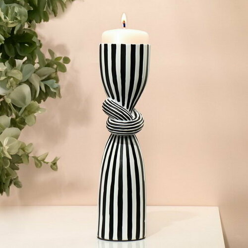 Подсвечник для одной свечи "Узел", цвет бело-черный 29.5 x 7.5 x 7.5 см
