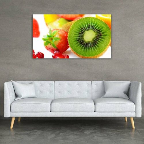 Картина на холсте 60x110 LinxOne "Strawberry киви лимон фрукты" интерьерная для дома / на стену / на кухню / с подрамником