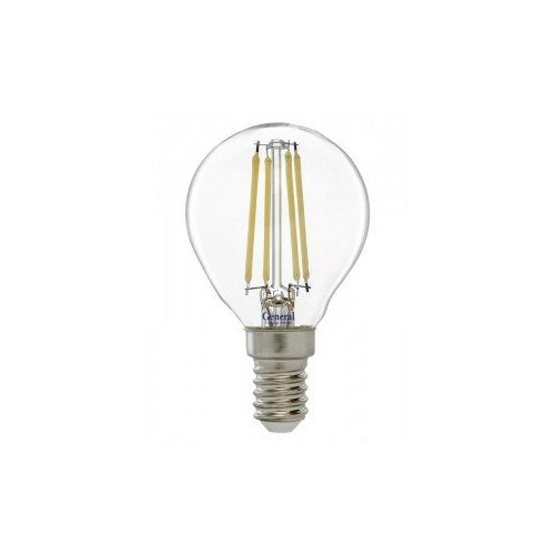 Светодиодная LED лампа General филамент шар E14 7W 2700K 2K 45x78 (нитевидная), празрачная 647800 (упаковка 10 штук)