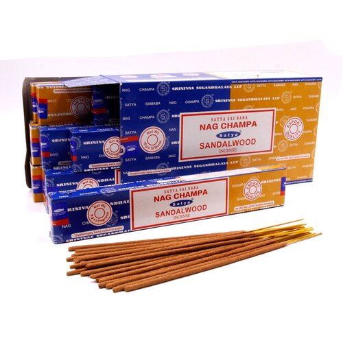 Satya COMBO NAG CHAMPA + SANDALWOOD (Благовония комбо НАГ чампа + сандаловое дерево, Сатья), 16 г.