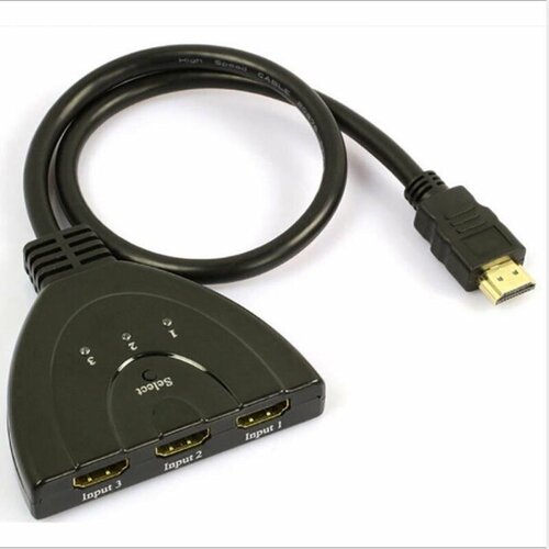 Кабель - разветвитель HDMI на 3 HDMI с переключателем, Cantell FullHD, 0.6 м, черный