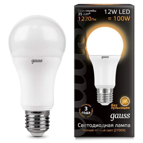 Лампа светодиодная gauss 102502112 2700К, E27, G60, 12 Вт, 2700 К