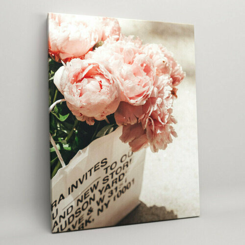 Картина на холсте (интерьерный постер) "Красивый букет из нежных роз", с деревянным подрамником, размер 22x30 см