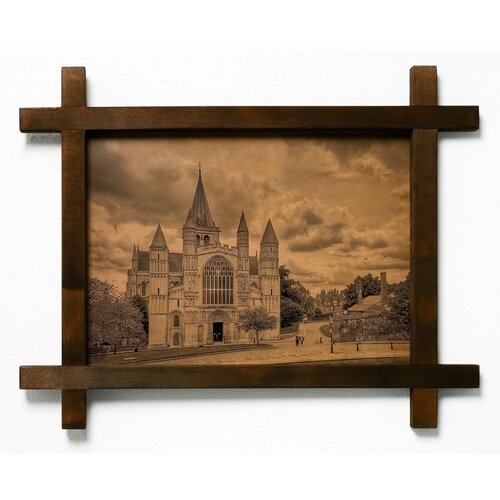 Картина Рочестерский замок, Англия, гравировка на натуральной коже, интерьерная для украшения и декора на стену в деревянной раме, подарок, BoomGift