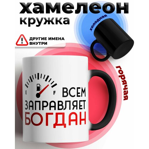 Кружка хамелеон с принтом и надписью "Всем заправляет Богдан"