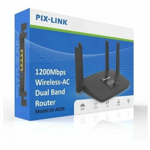WIFI Роутер / Двухдиапазонный Роутер WiFi PIX-LINK LV-AC06 до 1200 Мбит/с. black Гигабитный/ Усилитель Pix-Link LV-AC06 Wireless Wi-Fi