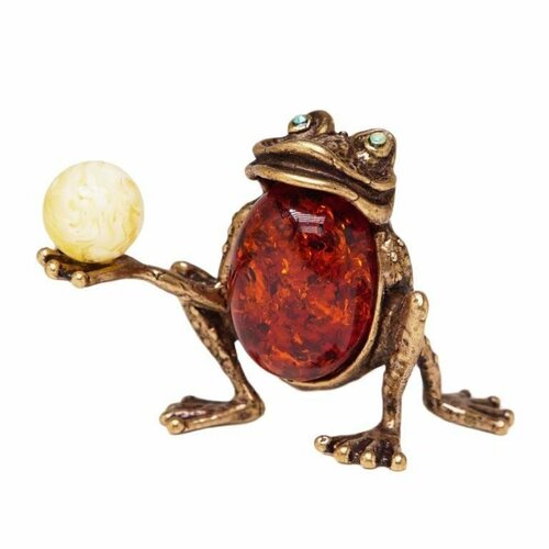 Фигурка Лягушка с жемчужиной (бронза янтарь стразы) 340 Хорошие Вещи