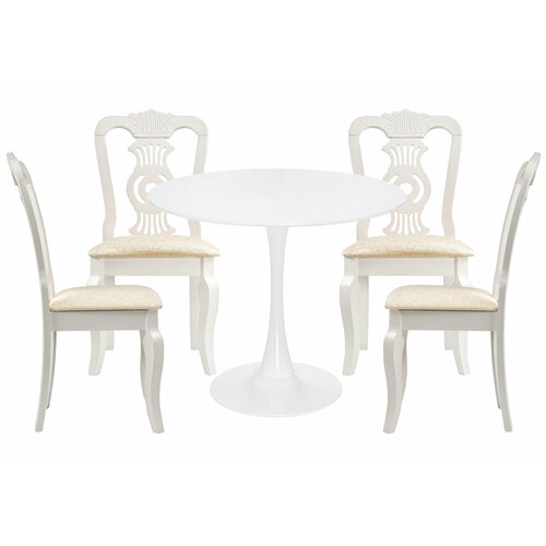 Обеденная группа KAPIOVI ODAM, белый стол, бежевые стулья