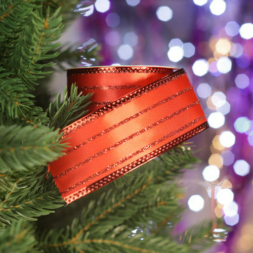 Рождественская лента 4 см на 2,75 метров, цвет красный. Полоски