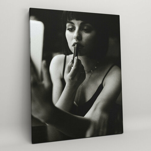 Картина на холсте (интерьерный постер) "Актриса - черно-белое фото" люди, с деревянным подрамником, размер 45x60 см