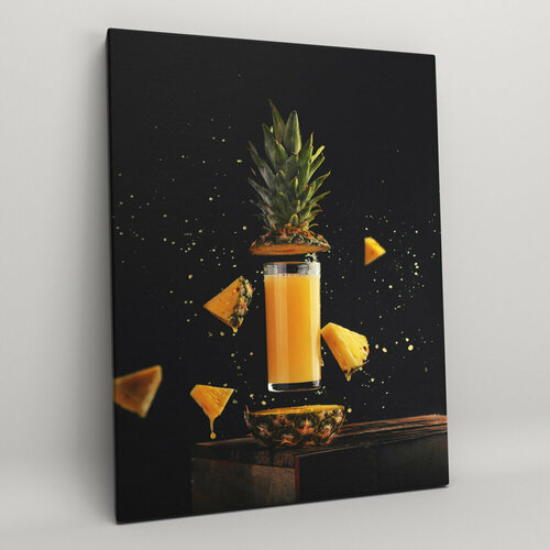 Картина на холсте (интерьерный постер) "Ананасовый сок" для кухни, кафе и ресторанов, с деревянным подрамником, размер 30х40 см