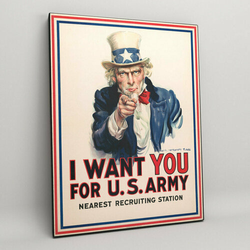 Картина на холсте (интерьерный постер) "Винтажный плакат - I want you - Дядя Сэм", с деревянным подрамником, размер 30x40 см