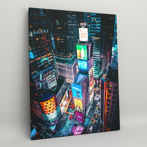 Картина на холсте (интерьерный постер) "Тайм сквер Нью Йорк" города, с деревянным подрамником, размер 45x60 см