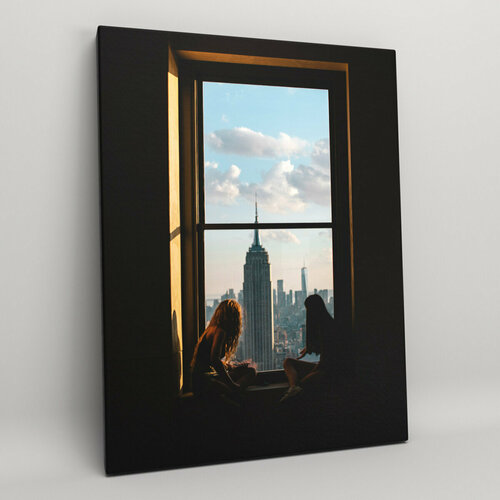 Картина на холсте (интерьерный постер) "Вид из окна - Эмпайр Стейт Билдинг", с деревянным подрамником, размер 30x40 см