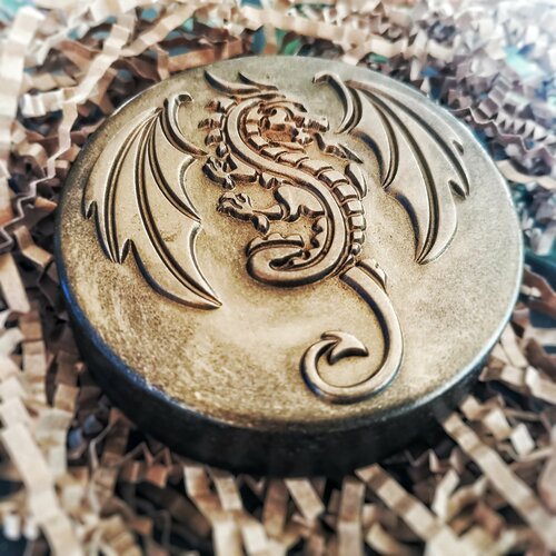Оригинальный подарок - мыло ручной работы, сувенир-символ, подарок новогодний "Дракон", бронза