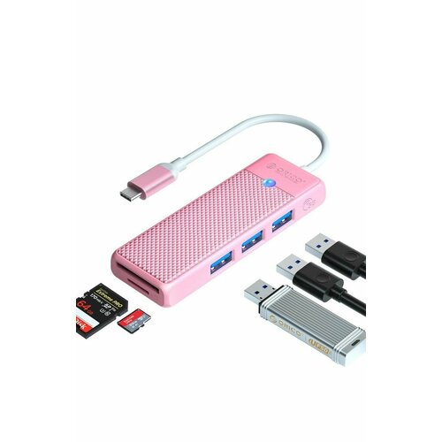 Концентратор ORICO USB-C с 3x USB-A, слотом для SD и Micro SD розовый (ORICO-PAPW3AT-C3-015-PK-EP)