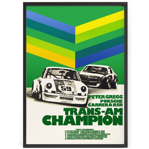 Винтажный плакат на стену Carrera RSR Trans-Am Champion 1973 год 70 x 50 см в тубусе