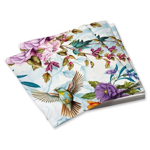 Салфетки бумажные ND Play Птицы и цветы, трехслойные 33 см, 20 шт