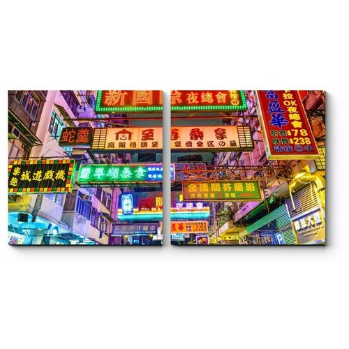 Модульная картина Неоновые огни ночного Гонконга40x20