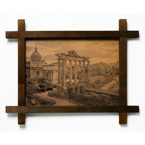 Картина Римский форум, Италия, интерьерная для украшения и декора на стену в деревянной раме, подарок, натуральная кожа, BoomGift