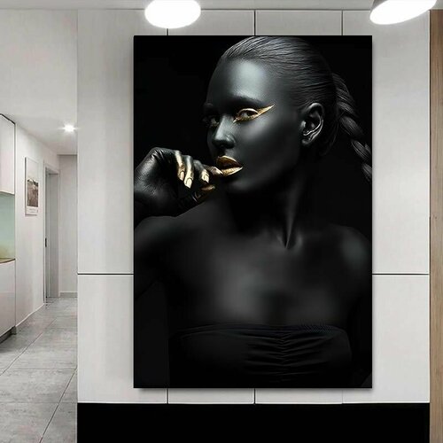 Картина на холсте Девушка в черном стиле золото арт ЧЖ_19_50х70