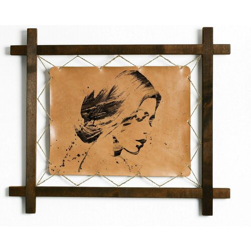 Картина "Девушка", интерьерная для украшения и декора на стену кухни гостиной детской комнаты спальни в деревянной рамке, подарок, натуральная кожа, BoomGift