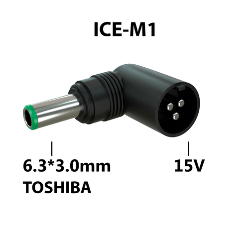 Коннектор адаптер переходник питания для ноутбуков TOSHIBA, ICEPAD ICE-M1, гнездо 3 pin 15V - штекер 6,3*3,0, угловой