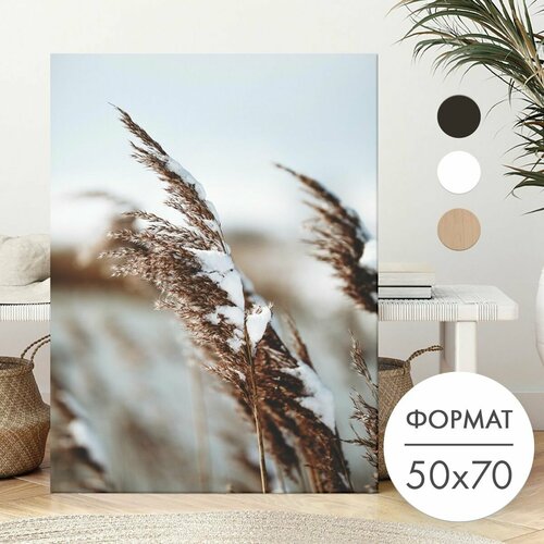 Плакат Постер 50х70 без рамки "Трава в снегу" для интерьера