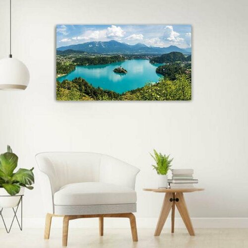 Картина на холсте 60x110 LinxOne "Словения Bled Горы Пейзаж" интерьерная для дома / на стену / на кухню / с подрамником