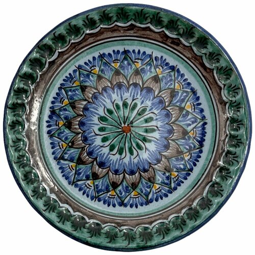 Тарелка декоративная "Риштан", 11 см, 2000-2015 гг, керамика, ручная работа, Узбекистан