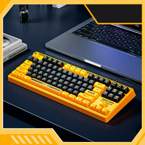 Игровая проводная мембранная клавиатура inphic К901, RGB подсветка, Английская раскладка, 87 клавиш, Черный/Оранжевый