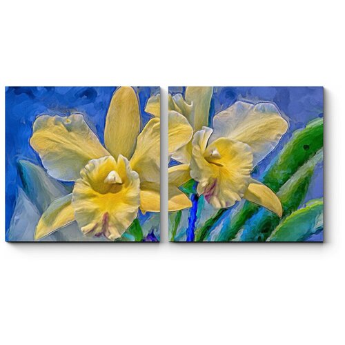 Модульная картина Нежные желтые орхидеи 90x45
