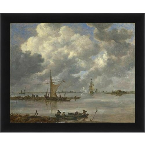 Плакат, постер на бумаге An Estuary with Fishing Boats and Two Frigates. Ян ван Гойен. Размер 30 на 42 см