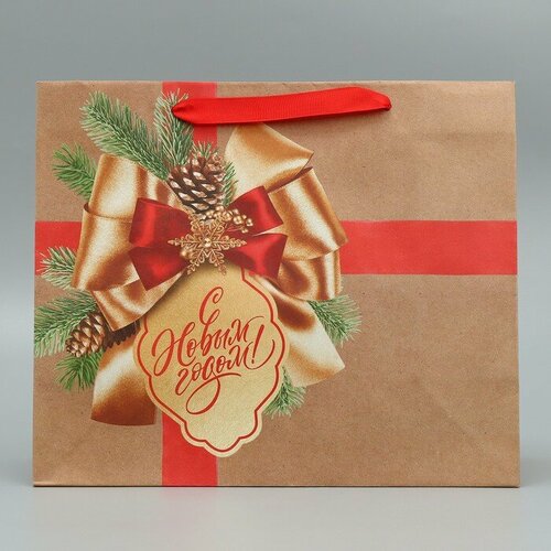 Дарите Счастье Пакет крафтовый горизонтальный «Подарок в Новый год», ML 27 × 23 × 11.5 см
