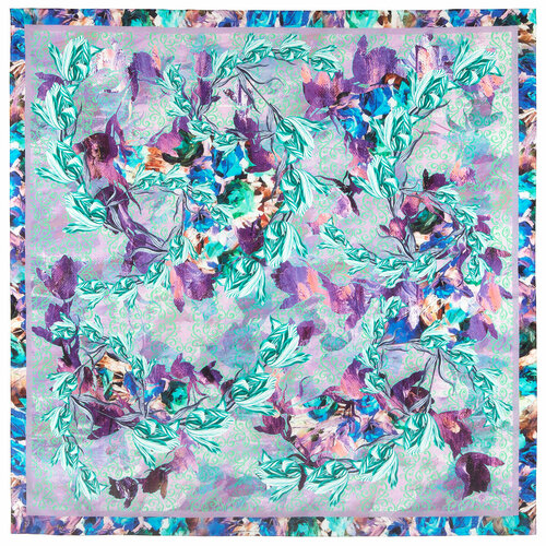 Платок Павловопосадская платочная мануфактура,135х135 см, голубой, розовый