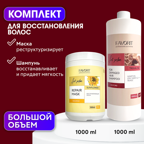 FARMAVITA / Подарочный набор для восстановление волос. Маска для волос 1000 ml + Шампунь поврежденных волос 1000 ml