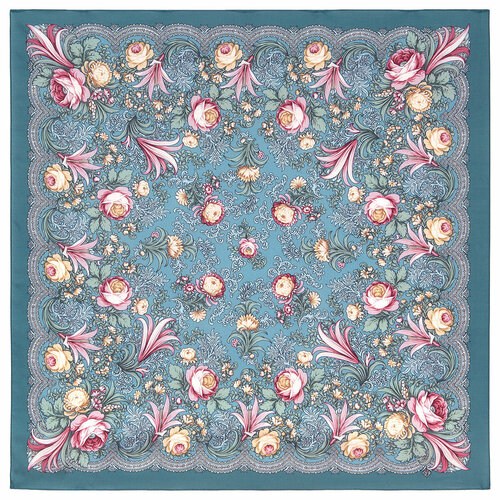 Платок Павловопосадская платочная мануфактура,80х80 см, розовый, бирюзовый