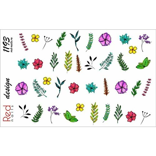 Слайдер-дизайн Red Nails №1193 - Листья и цветы