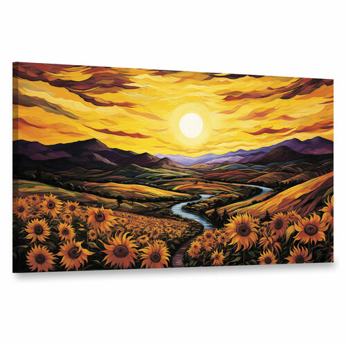 Интерьерная картина 100х60 "Изумительный пейзаж в стиле ван Гога"