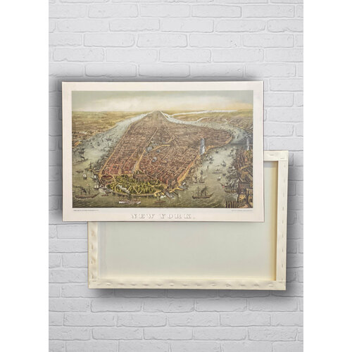 Картина "Старая карта Нью-Йорка", (холст, подрамник, 50х70 см)