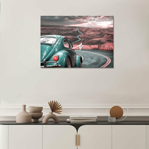 Картина на холсте для интерьера - путешествие на ретро автомобиле 40х60