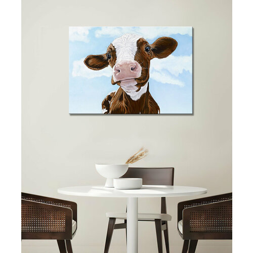 Картина для интерьера корова арт, корова живопись (3) 20х30