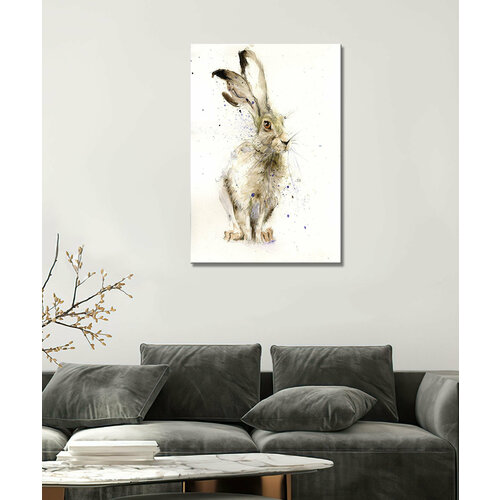Картина - Заяц, зайцы, зайчонок, зайка, ушастый заяц, пушистый заяц, заяц рисунок, заяц акварель, заяц стилизация, заяц арт (17) 30х40