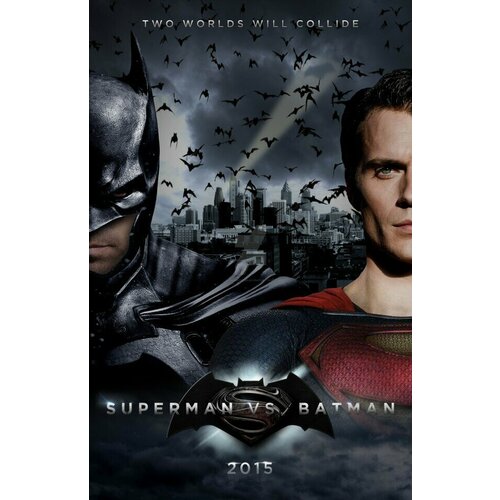 Плакат, постер на бумаге Batman vs Superman/Бэтмен против Супермена. Размер 30 х 42 см