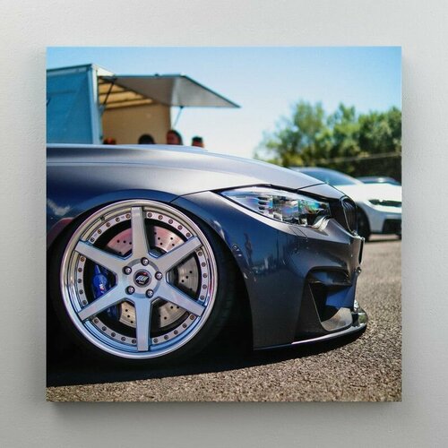 Интерьерная картина на холсте "Серая BMW M4 - автомобили" размер 25x25 см