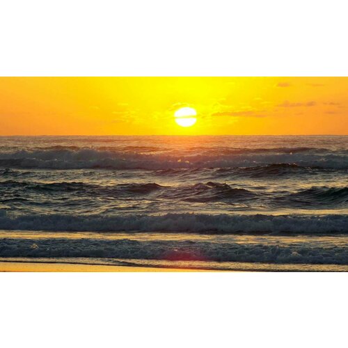 Картина на холсте 60x110 LinxOne "Закат волны солнце Испания море" интерьерная для дома / на стену / на кухню / с подрамником