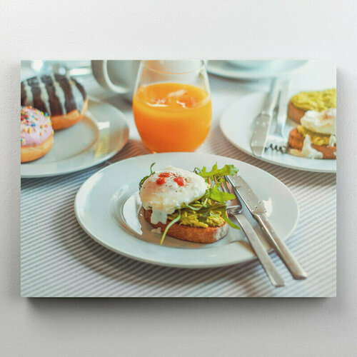 Интерьерная картина на холсте "Яйцо пашот" для кухни, кафе и ресторанов, размер 30x22 см