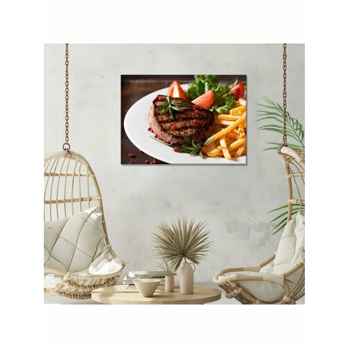 Картина на холсте с подрамником мясо и картофель фри 50х70