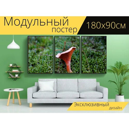 Модульный постер "Лисичка, гриб, мох" 180 x 90 см. для интерьера