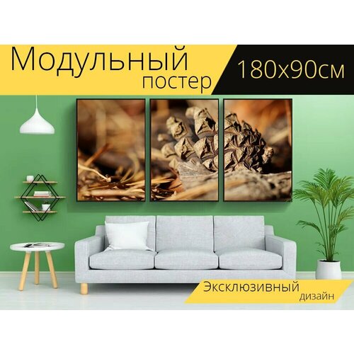 Модульный постер "Нажмите, шишка, лес" 180 x 90 см. для интерьера